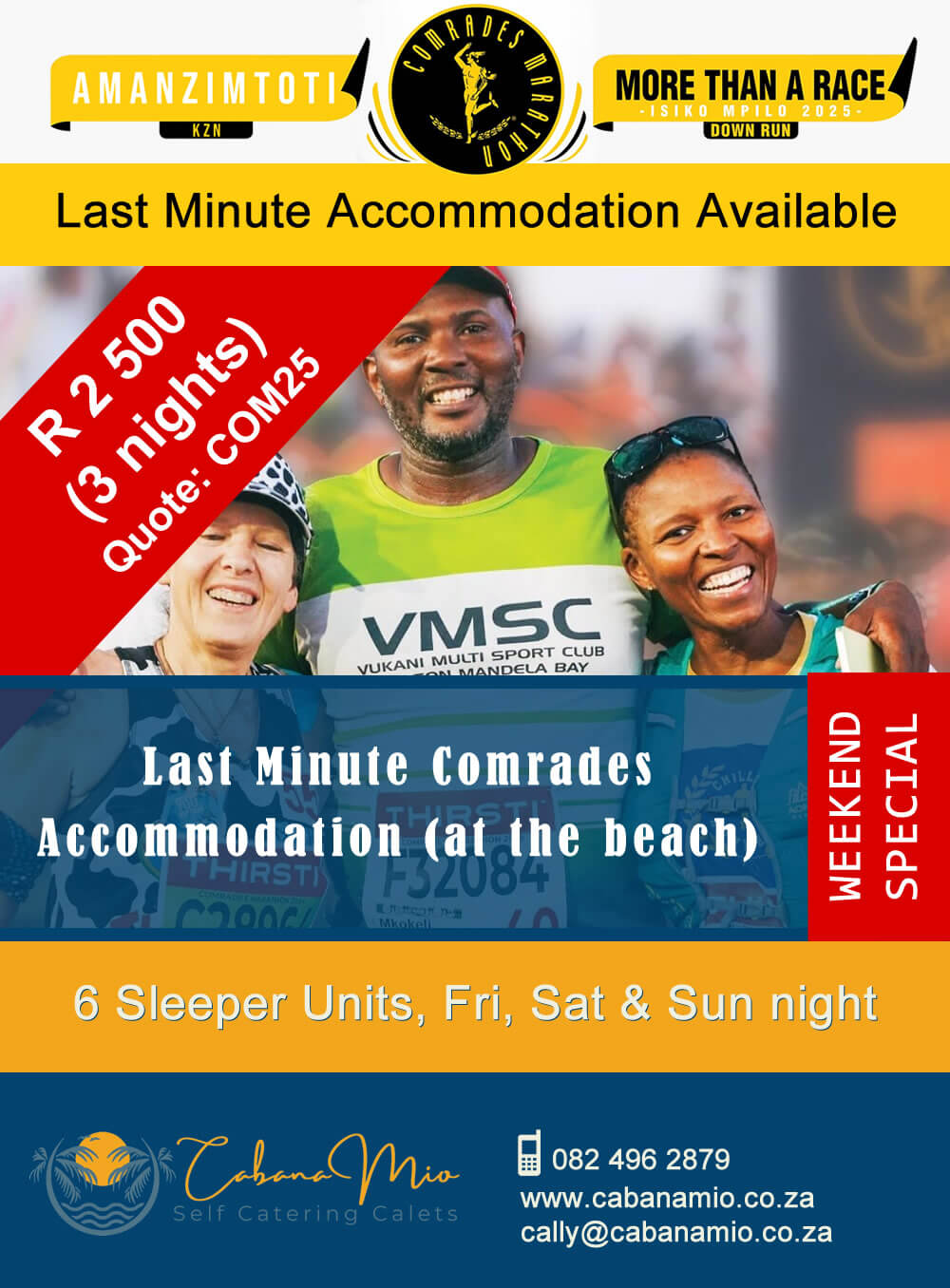Comrades Marathon Accommodation 2025 - R2,500 Weekend Special | Cabana Mio